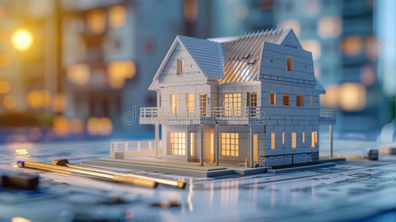 Architectural Model of a Modern House with Illuminated Windows ...