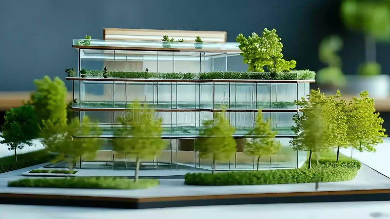 Architectural Model of a Modern Office Building Surrounded by Trees and ...