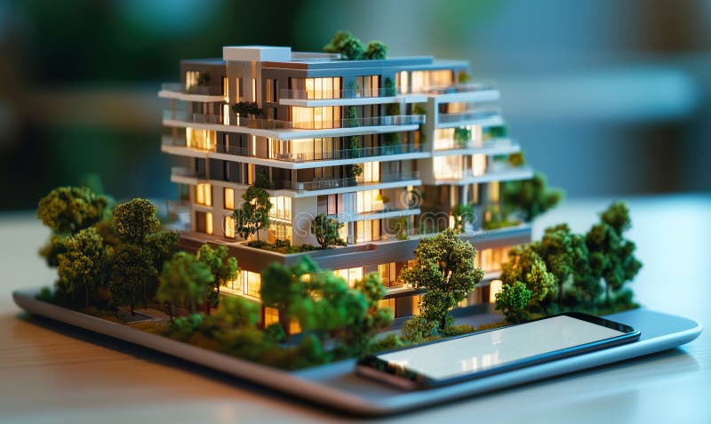 Architectural Model of Modern Residential Building with Illuminated ...