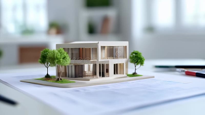 Modern Architectural Model with White Design and Green Trees on a Table ...