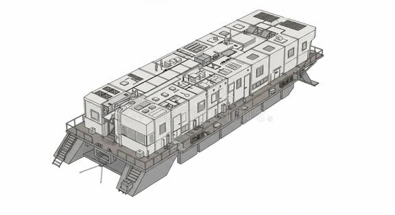 Architectural Model of a Modular Building on a Barge, Featuring a ...