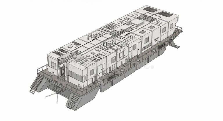 Architectural Model of a Modular Building on a Barge, Featuring a ...