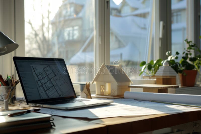Architectural Model and Plans on Work Desk Stock Image - Image of ...