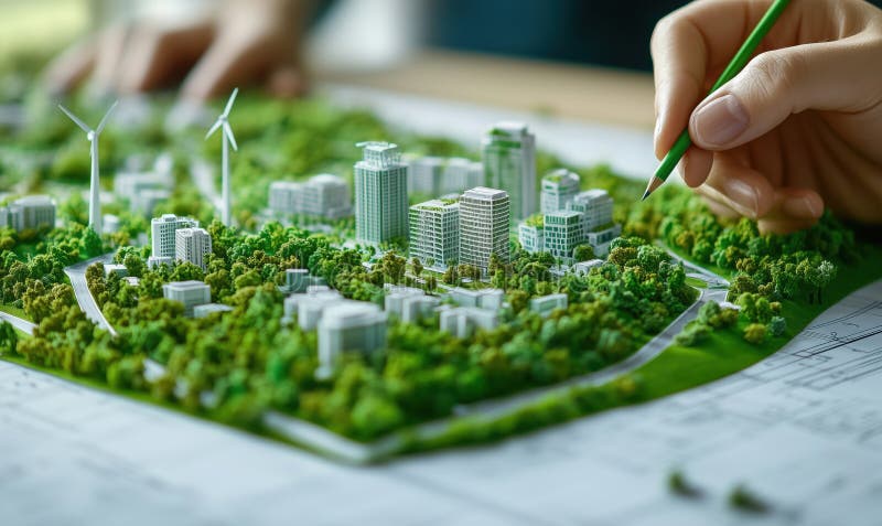 Architectural Model Sustainable Urban Development Greenery Wind ...