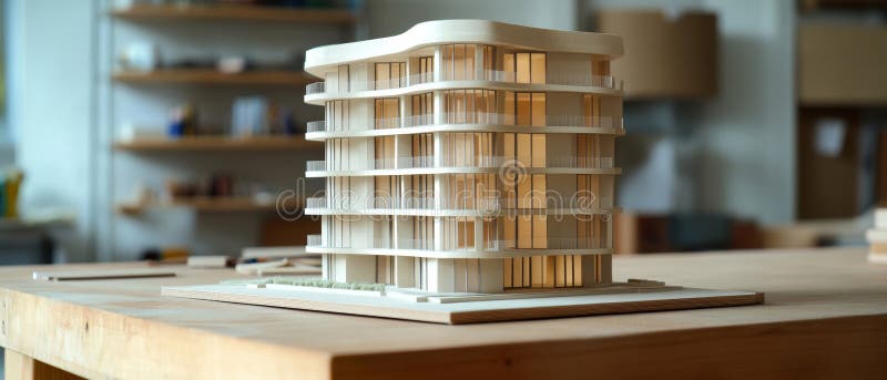 Architectural Model: Streamlined Apartment Design on Workbench Stock ...