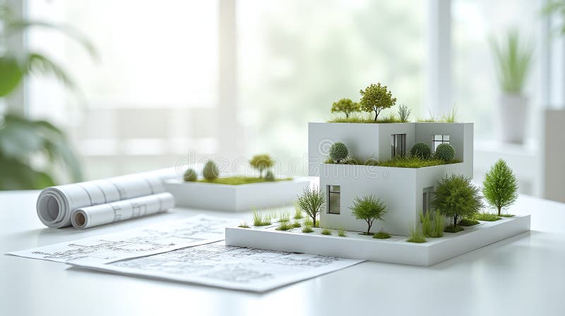 Architectural Model Sustainable Building Design Green Rooftops Stock ...