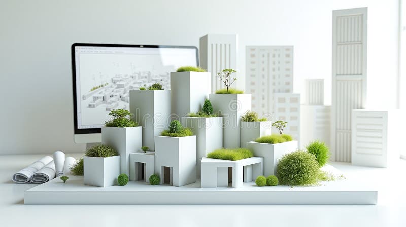 Architectural Model Sustainable Building Design Green Rooftops Stock ...