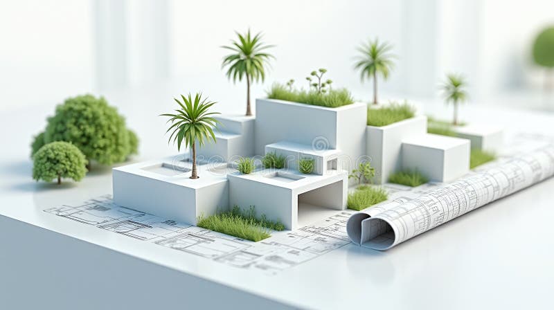 Architectural Model Sustainable Building Design Green Rooftops Stock ...