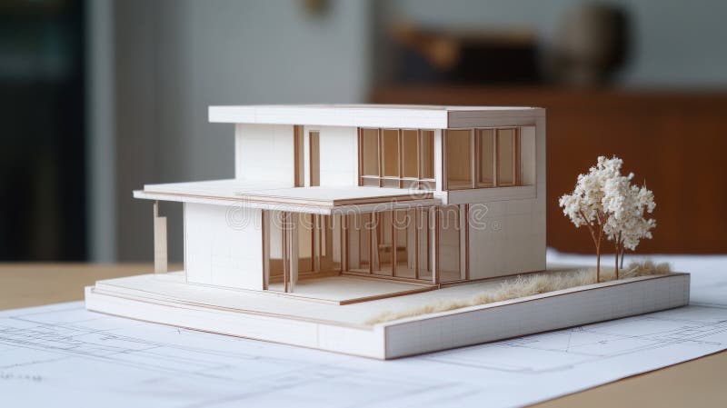 Architectural Model of a Two-story House Constructed from Wood on ...