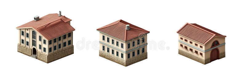 Architectural Models of Three Distinct Buildings Showcasing Traditional ...