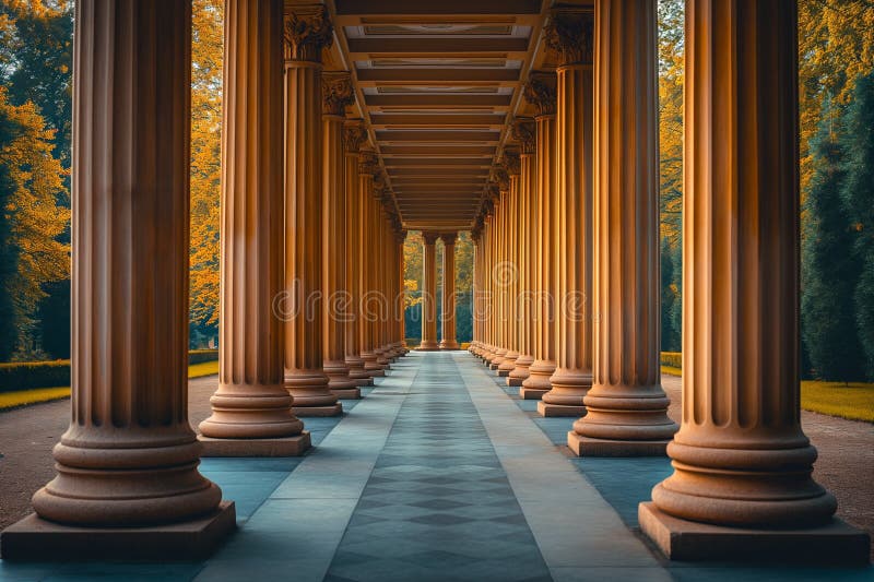Architectural Old Columns Create a Stunning Perspective in a Sunlight ...