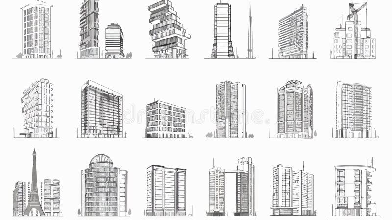 Architectural Outline Icons Set for Construction Projects and Building ...