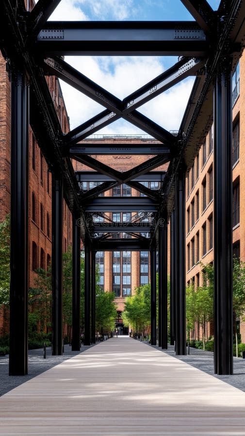 Architectural Passageway in Industrial Urban Setting with Red Brick and ...