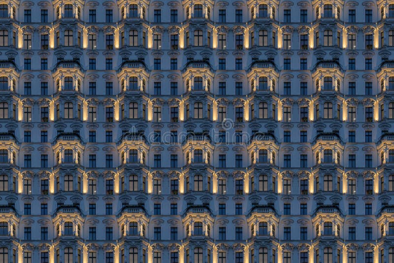 Old Building at Night with Illuminated Stucco Stock Image - Image of ...