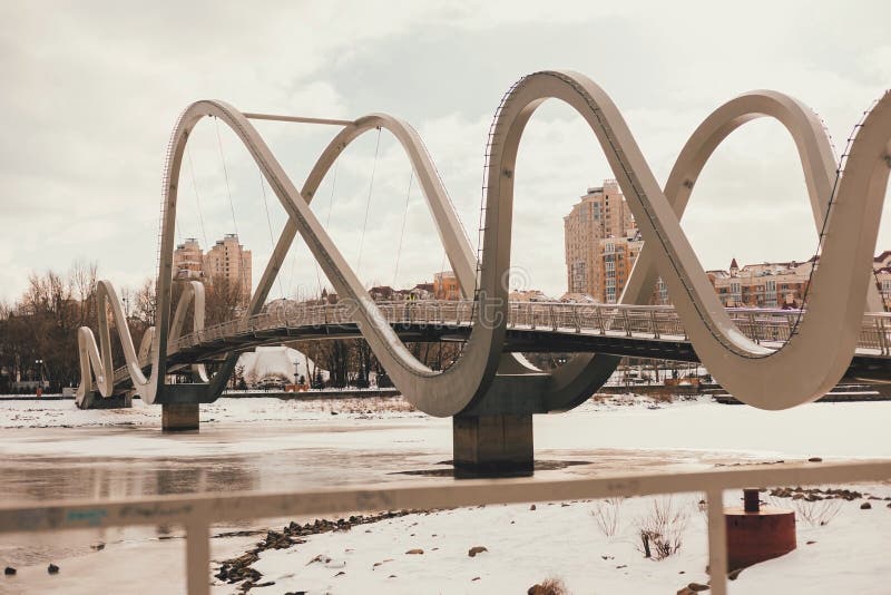 Pedestrian Wave Bridge in Ukraine Stock Photo - Image of construction ...