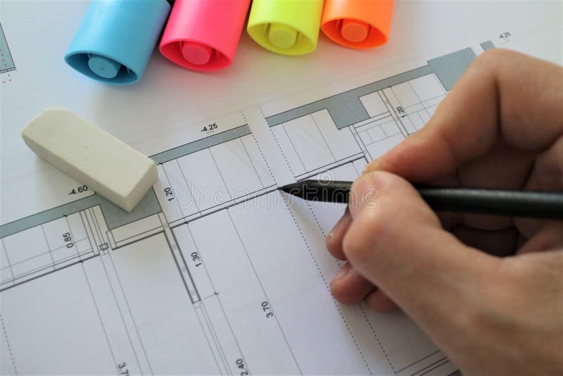 Architectural Pencil Drawing Plan Project Stock Photo - Image of ...