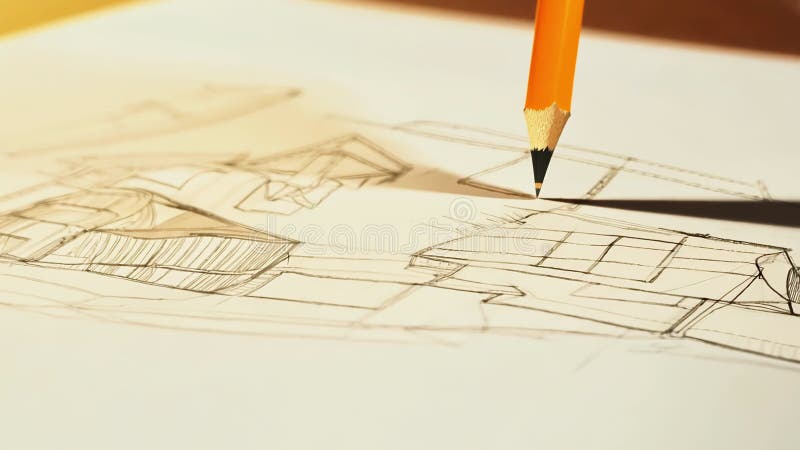 Architectural Pencil Sketch of Modern Building Design in Progress ...