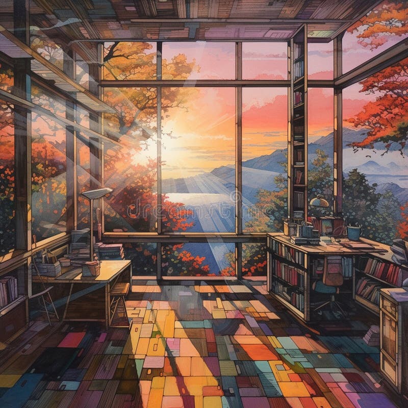 Architectural Perspective of the Library. Clear Lines, Bright Colors ...