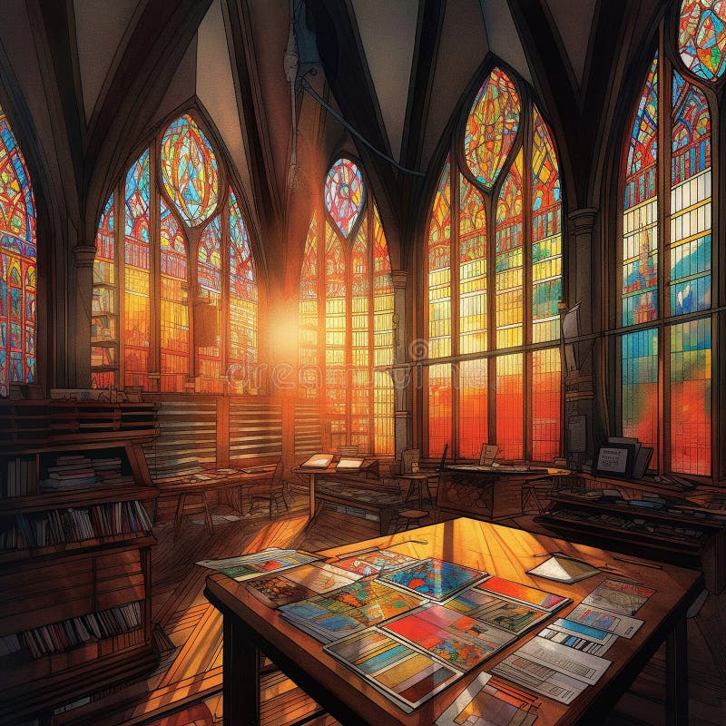 Architectural Perspective of the Library. Clear Lines, Bright Colors ...