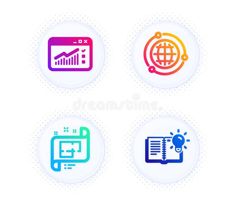 Architectural Plan, Globe and Web Traffic Icons Set. Product Knowledge ...