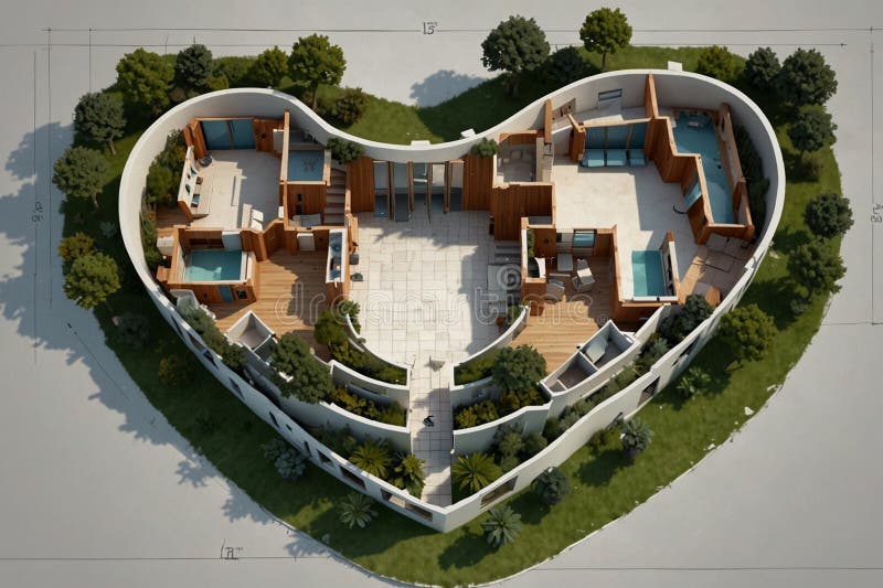 Architectural Plan of a Heart-shaped House, Two-dimensional Stock ...