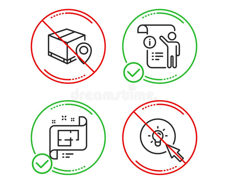 Architectural Plan, Manual Doc and Parcel Tracking Icons Set. Energy ...
