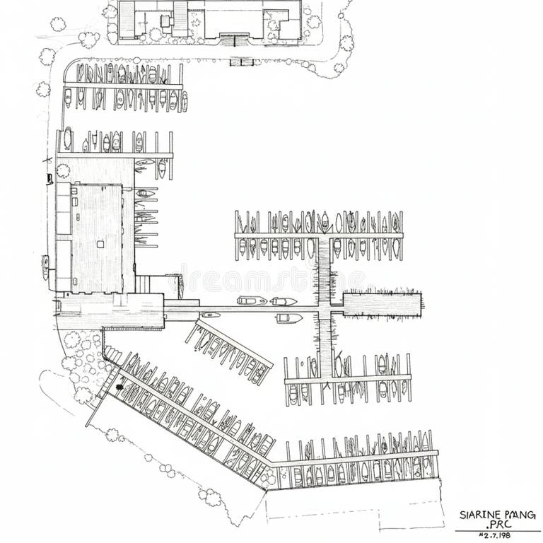 Architectural Plan of a Marina Layout, Showing Boat Docking Spaces and ...