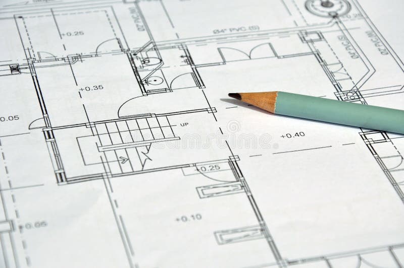 Architectural Plan and Pencil Stock Image - Image of estate, builder ...