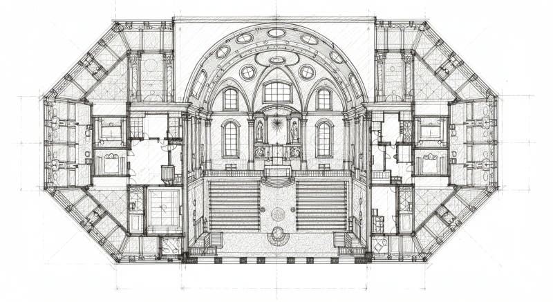 Architectural Plan Showcasing a Symmetrical, Cross-sectional View of a ...