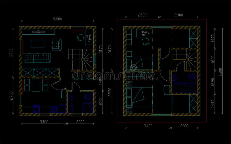Architectural Plan of Small House in Two Floors with Dimensions on ...