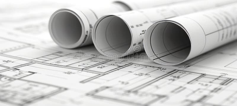 Architectural Plan and Technical Project Drawing Being Unrolled on ...