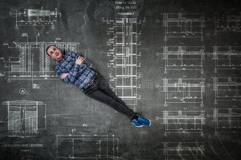 Architectural Plan,technical Project Drawing . Mixed Media Stock Image ...