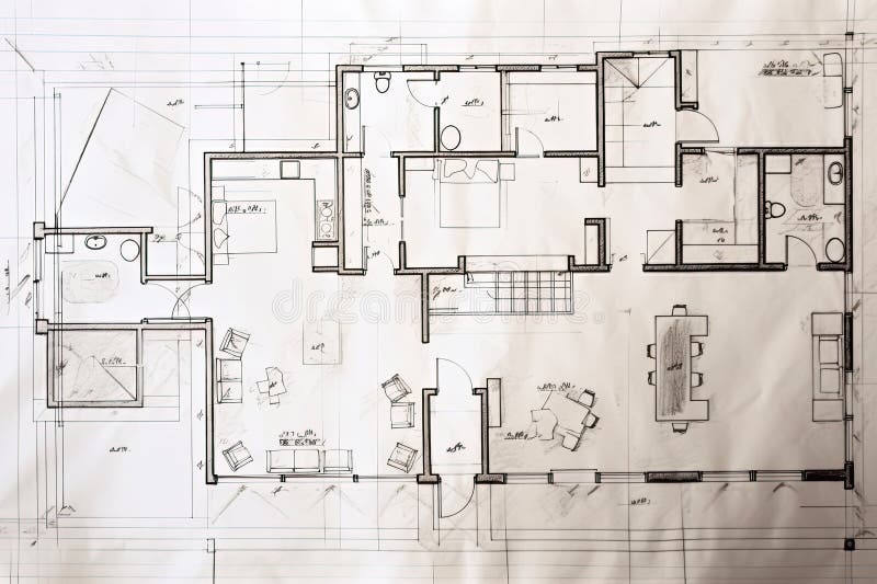 Architectural Plan. Technical Project of Living Room. Generative AI ...