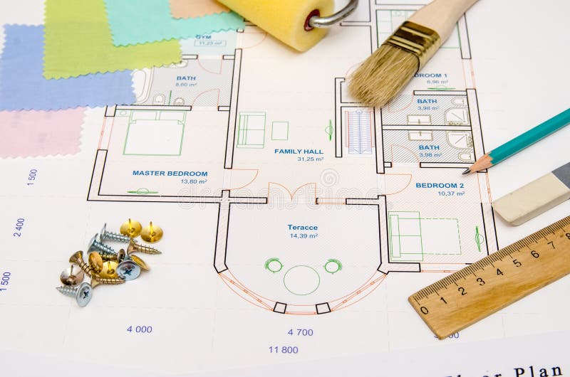 Architectural Plan with Tools Stock Photo - Image of modern, equipment ...