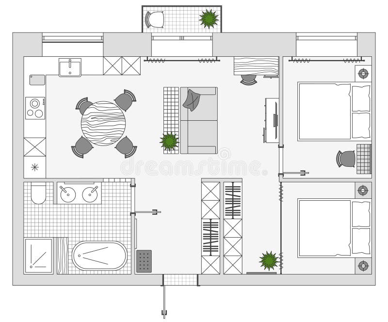 Plan View from Above. Apartment with Kitchen and Bedroom. the Interior ...