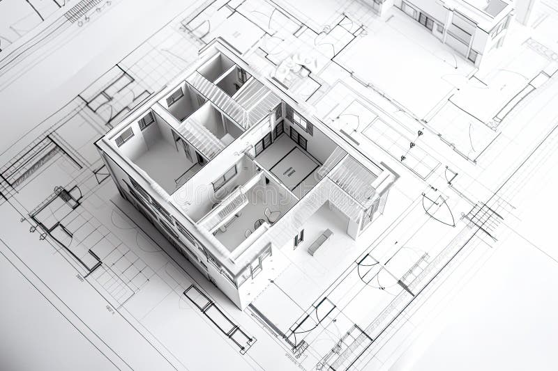 Architectural Plan on White Paper. Technical Project of Living Room ...