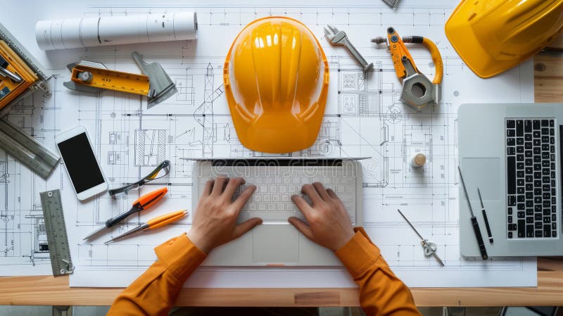 Architectural Planning and Construction Design Involves the Use of Tools and Laptop for Creating ...