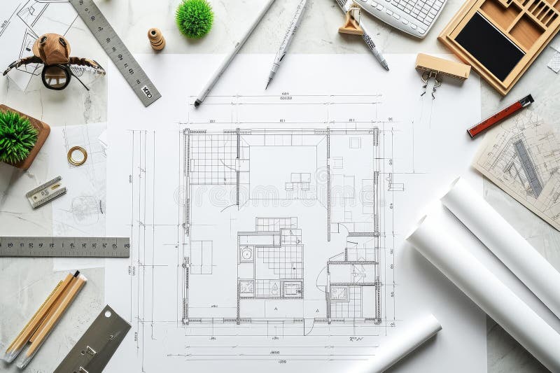 Architectural Planning and Design Workspace Stock Image - Image of ...