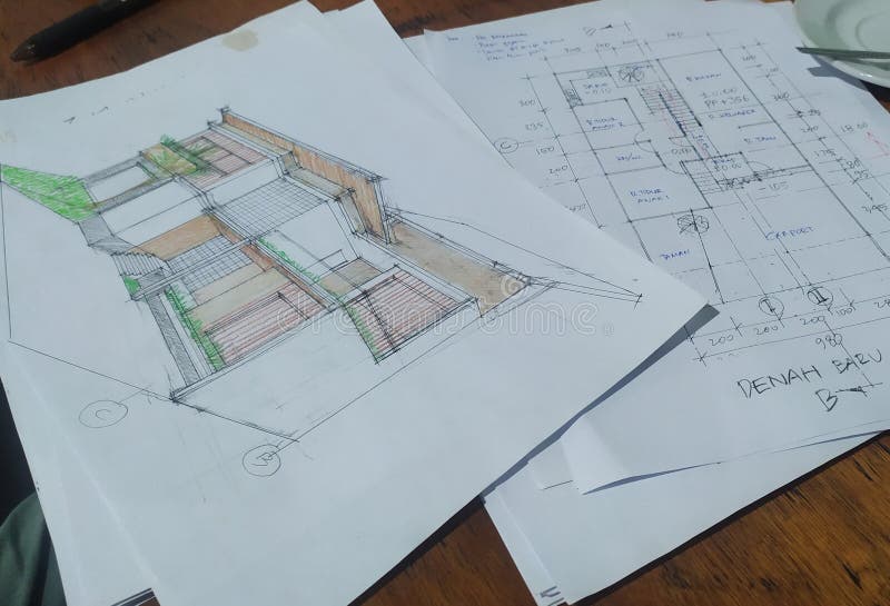 Architectural Planning Sketch of Building Project Stock Illustration ...