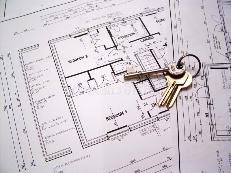 Architectural Plans with Keys Stock Image - Image of mechanical ...