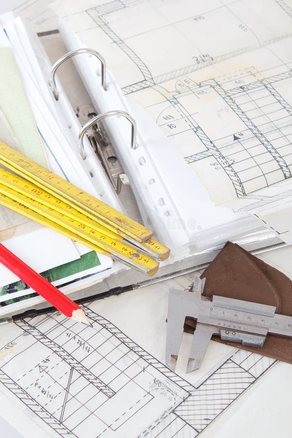 Architectural Plans and Measuring Tools Stock Photo - Image of drawing ...