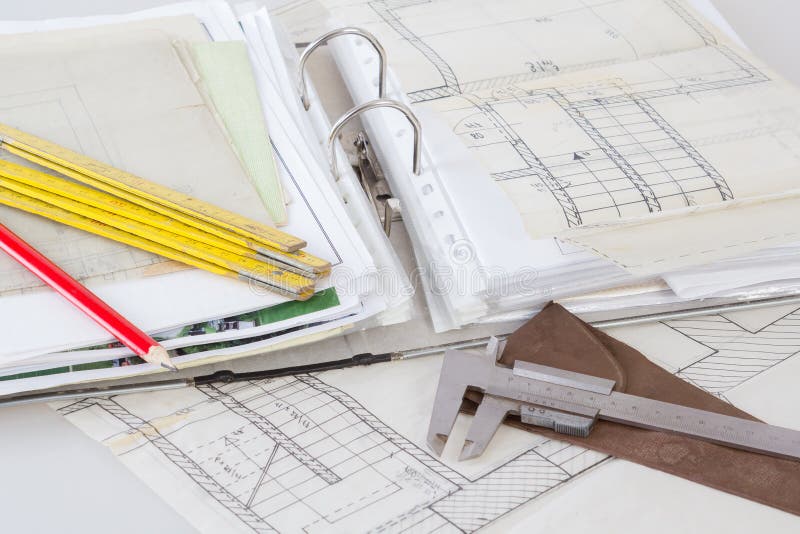 Architectural Plans and Measuring Tools Stock Photo - Image of document ...