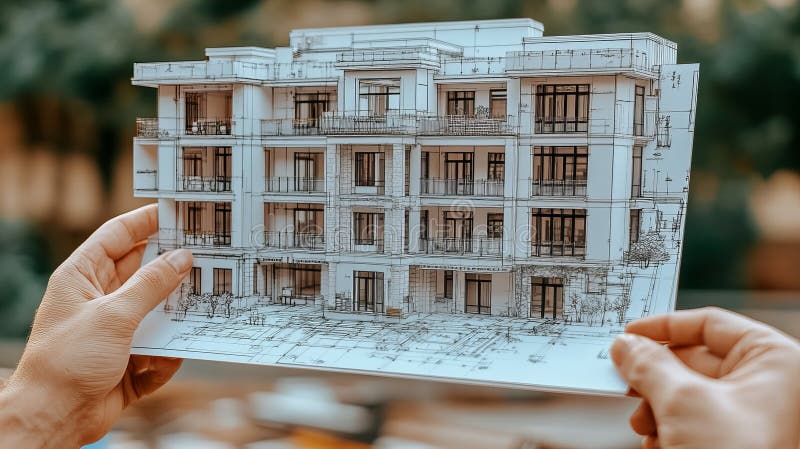Architectural Plans for Modern Building Being Held by Hands, Showcasing ...