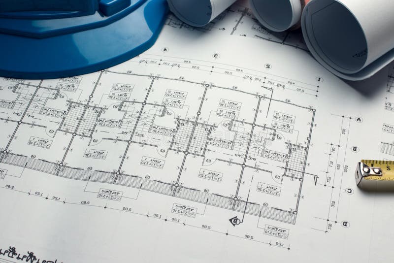 Architectural Plans Project Drawing with Blueprints Rolls Stock Image ... Architectural Plans Project Drawing with Blueprints Rolls Stock Image ...