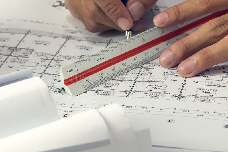 Architectural Plans Project Drawing with Blueprints Rolls Stock Image ... Architectural Plans Project Drawing with Blueprints Rolls Stock Image ...