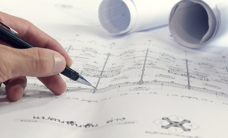 Architectural Plans Project Drawing with Blueprints Rolls Stock Image ... Architectural Plans Project Drawing with Blueprints Rolls Stock Image ...