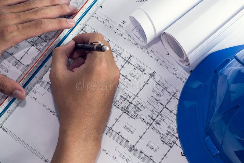 Architectural Plans Project Drawing with Blueprints Rolls Stock Image ... Architectural Plans Project Drawing with Blueprints Rolls Stock Image ...