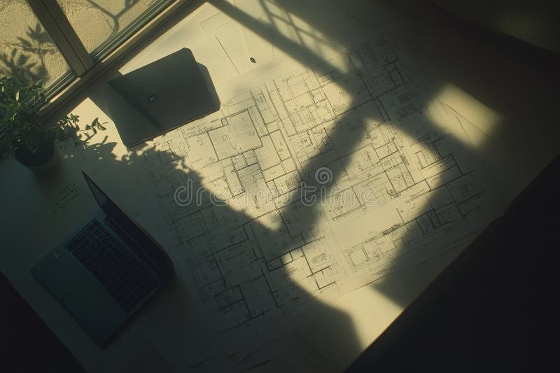Architectural Plans and Shadow Play Stock Image - Image of perspective ...