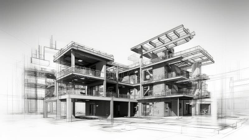 Architectural Project Background. Floor Plan with Construction Sketch ...