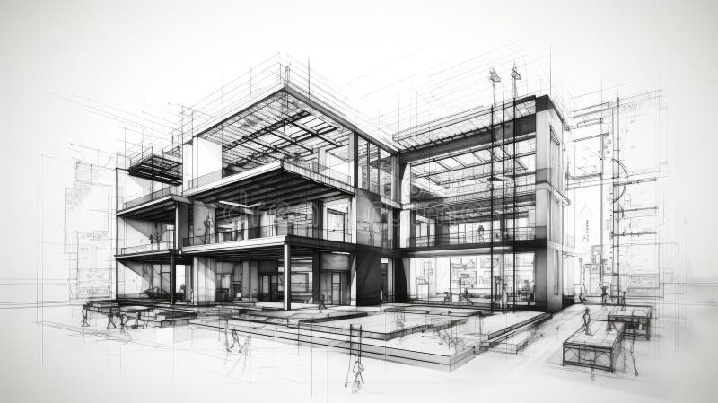 Architectural Project Background. Floor Plan with Construction Sketch ...